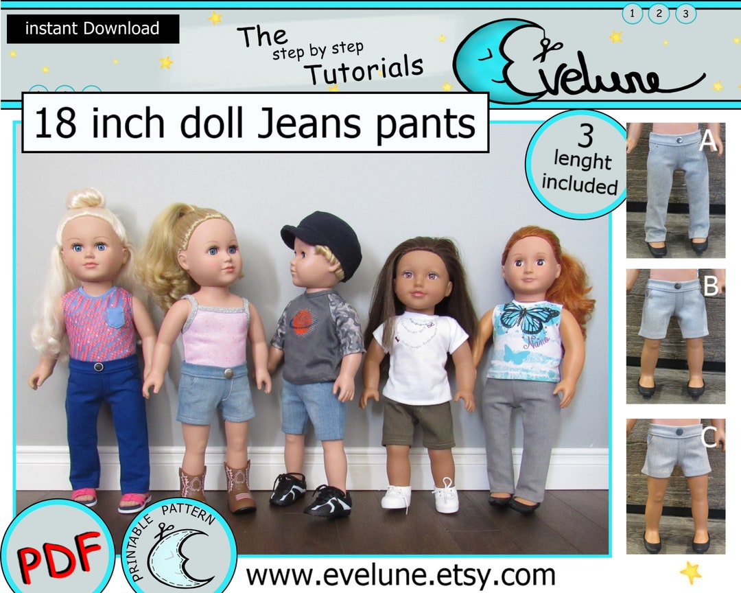 18 Inch Doll Jeans Pants / 3 Lenghts / PDF / English Pattern / Doll ...
