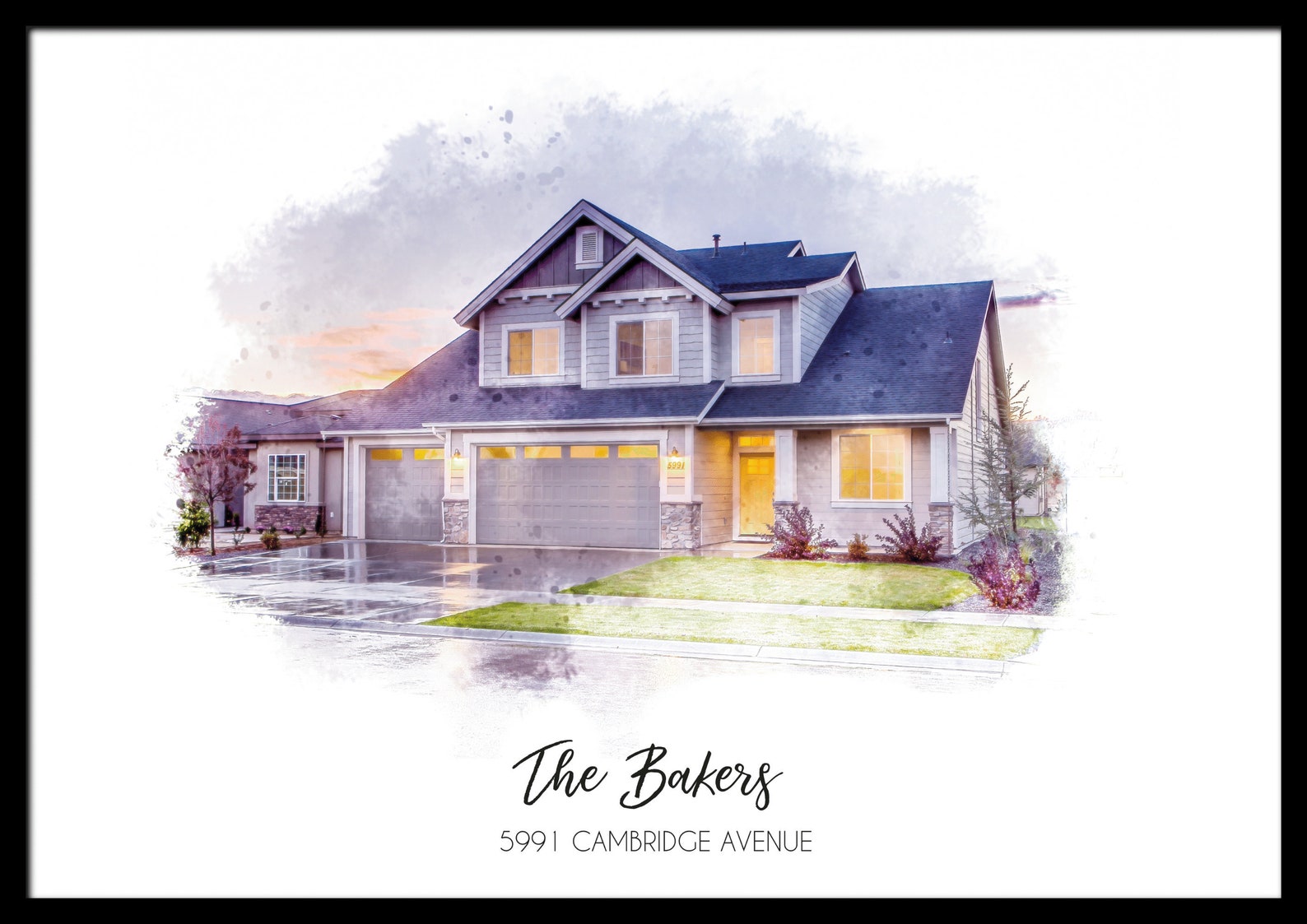 Watercolour House Portrait. Custom Home Personalised Wall Art | Etsy