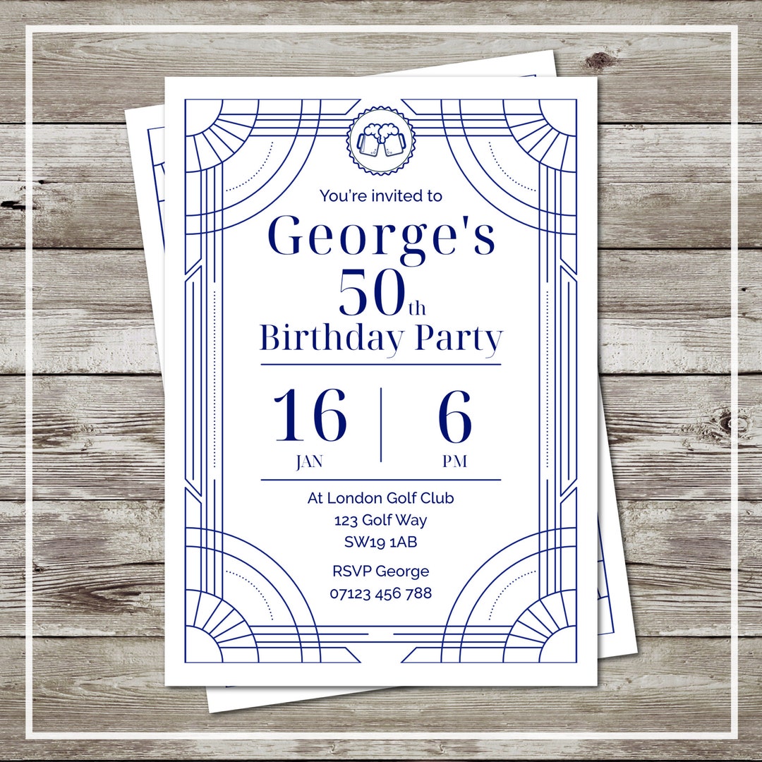 Men's Birthday Invitations Party or Any Milestone Invites. Classic Line ...