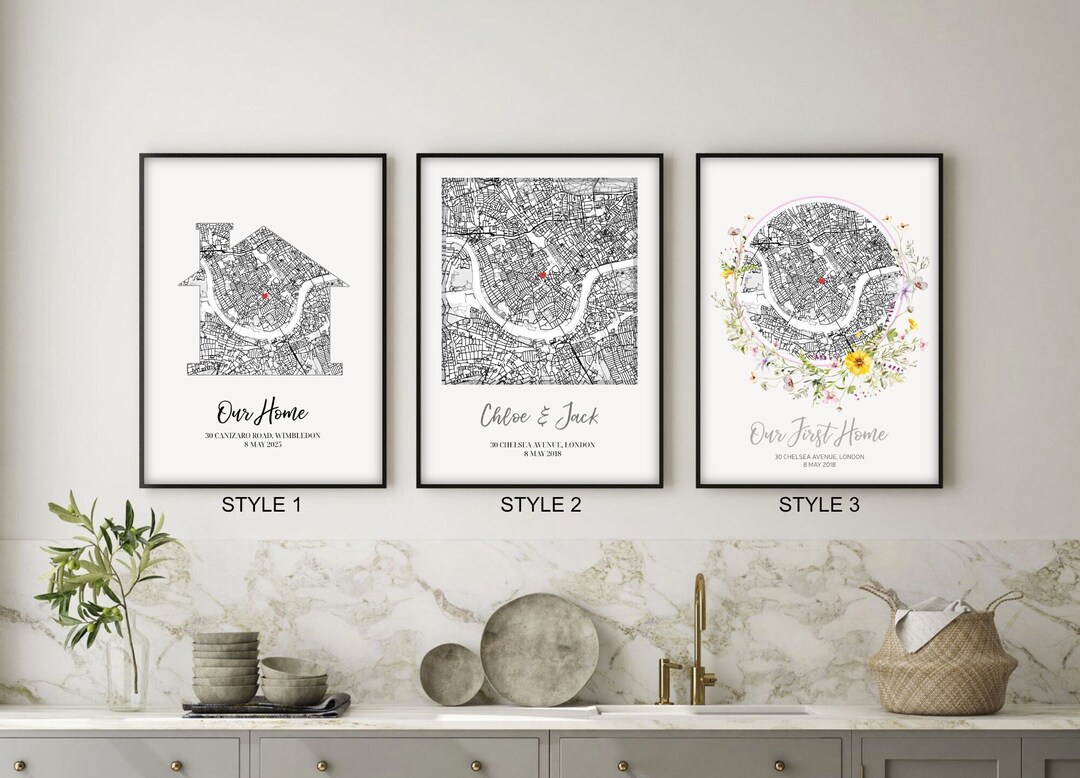 Personalised Custom Home Map, New First Time Home Buyer, Housewarming ...