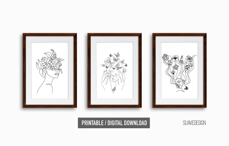 Trendy Line Art Print Printables Set of 3 Instant Download | Etsy