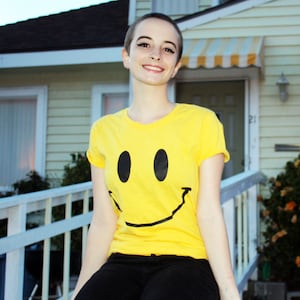 Smile Face Women's Shirt, Halloween Costume, Printed Happy Smile T ...
