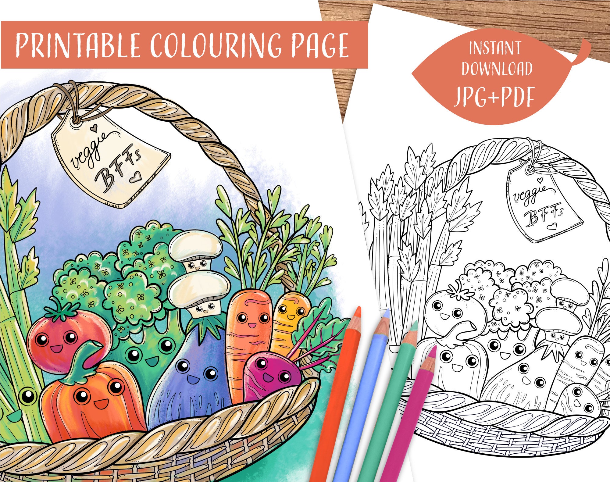 Cute Garden Vegetable Coloring Page Fun Coloring for Adults and Kids ...