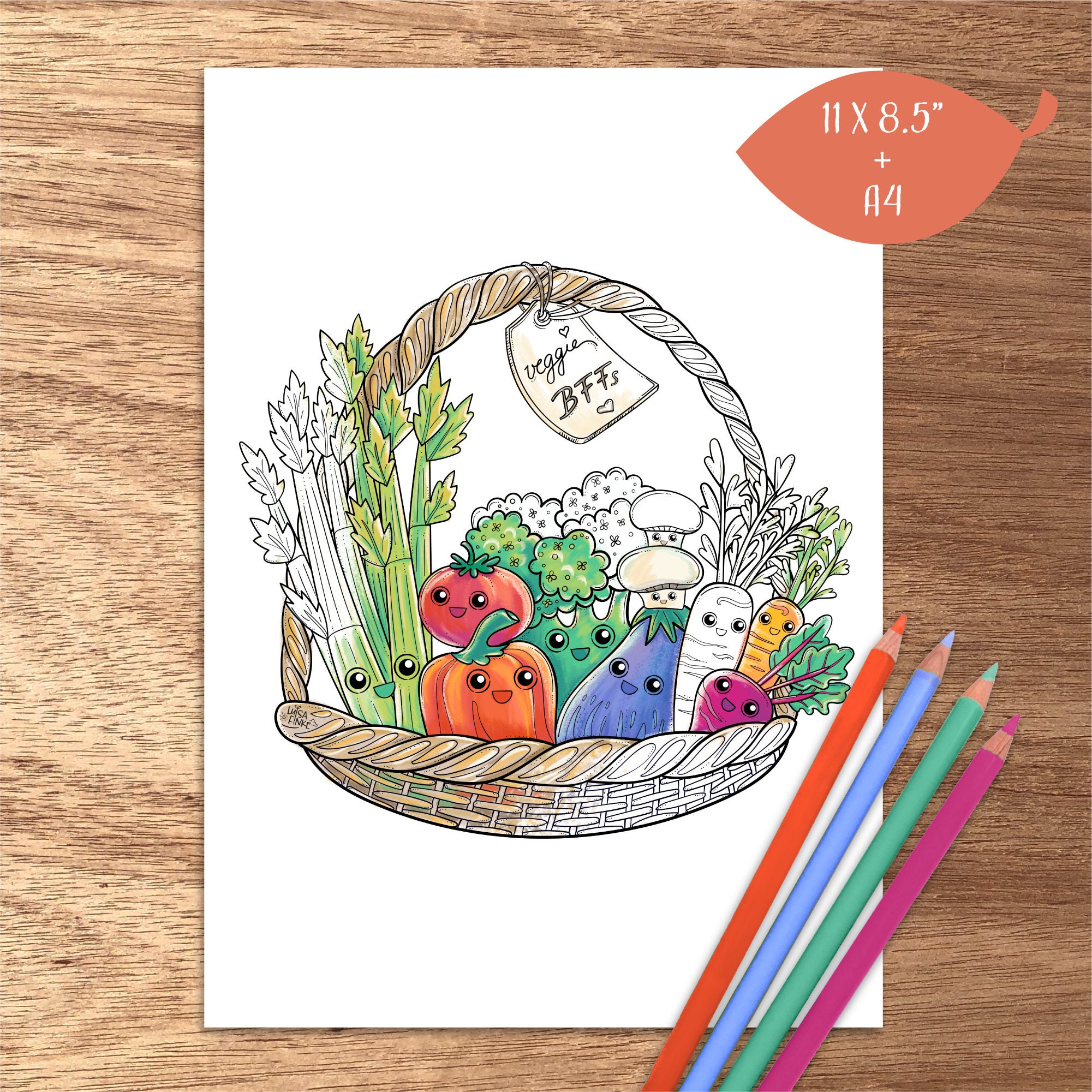 Cute Garden Vegetable Coloring Page | Fun Coloring for Adults and Kids ...