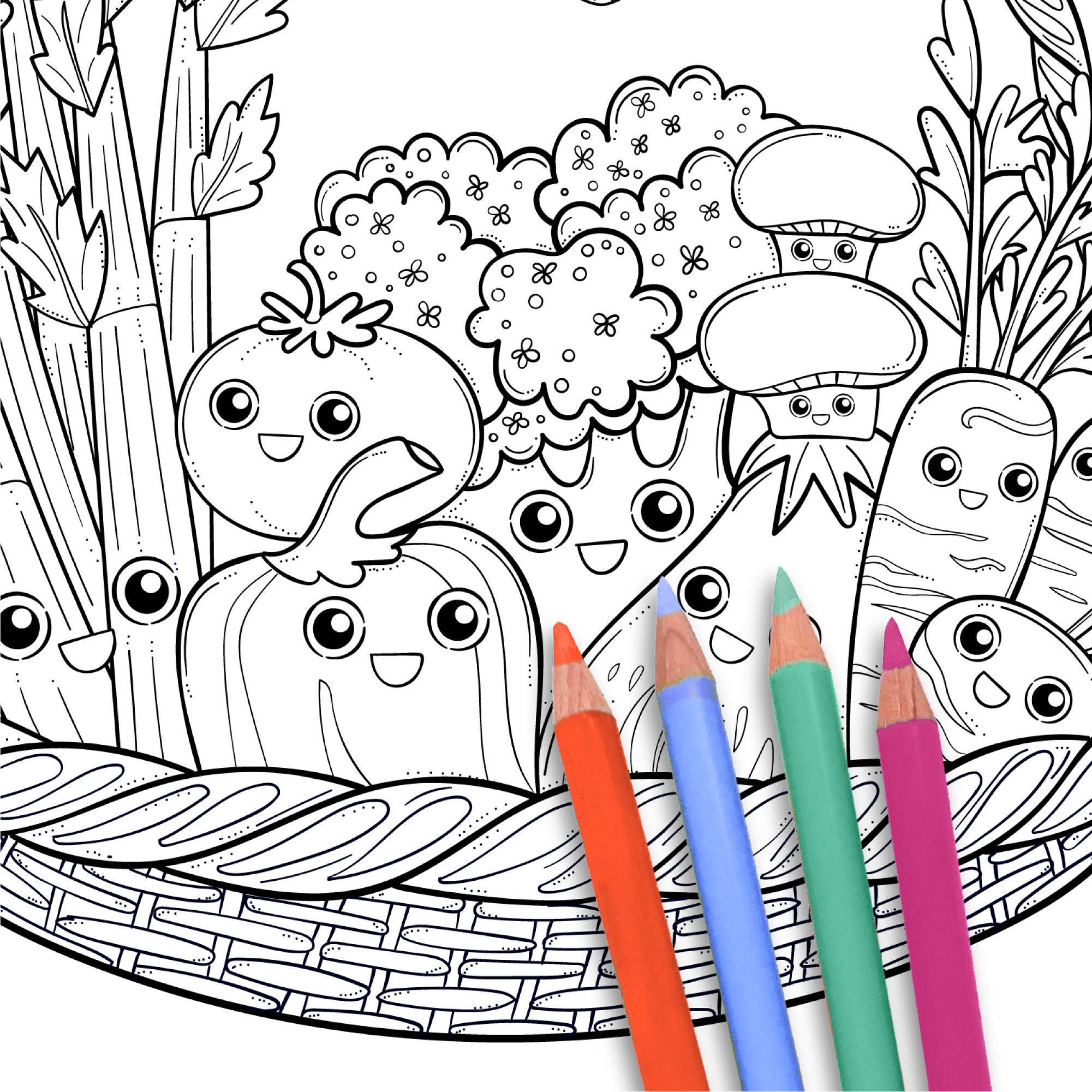 Cute Garden Vegetable Coloring Page Fun Coloring for Adults and Kids ...