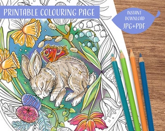 Magical Fairy Coloring Page With Birds and Flowers Beautiful - Etsy