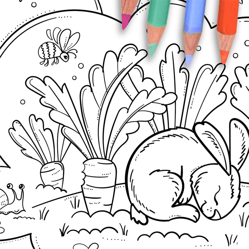 SET of 3 Cute Animal Coloring Pages With Fox, Bunny & Deer in Clouds ...