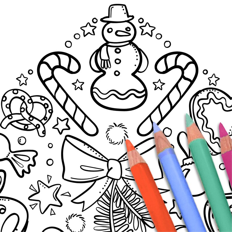 Christmas Mandala Star Coloring Page With Snowman and Reindeer Cookie ...