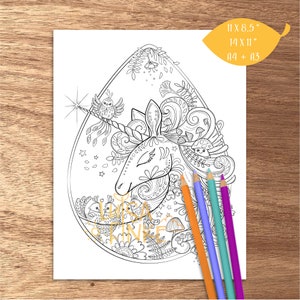 Magical Unicorn Coloring Page With Cute Birds, Flowers and Mushrooms ...