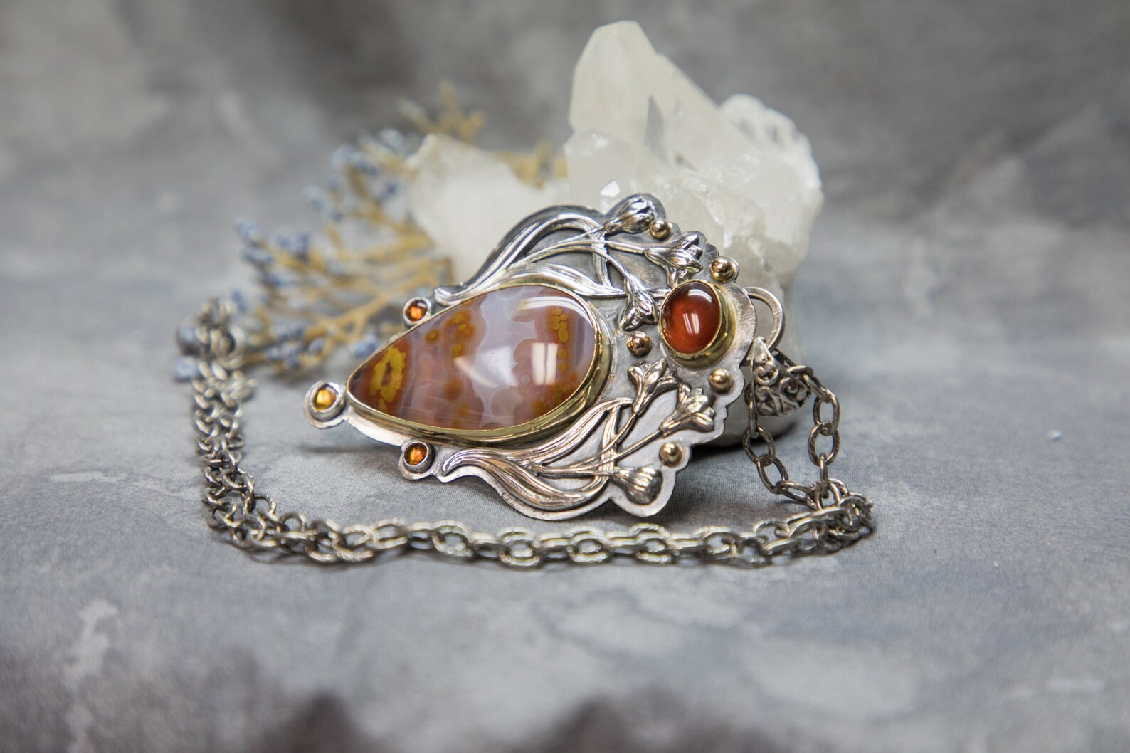 Ocean Japer, Hessonite Garnet, Citrine With 18K Gold and Sterling Siver ...