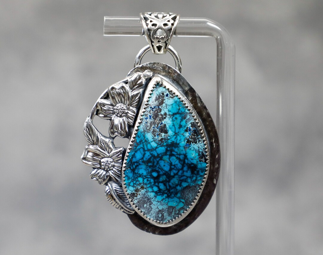 Shattuckite, Sterling Silver Floral Pendant - Etsy
