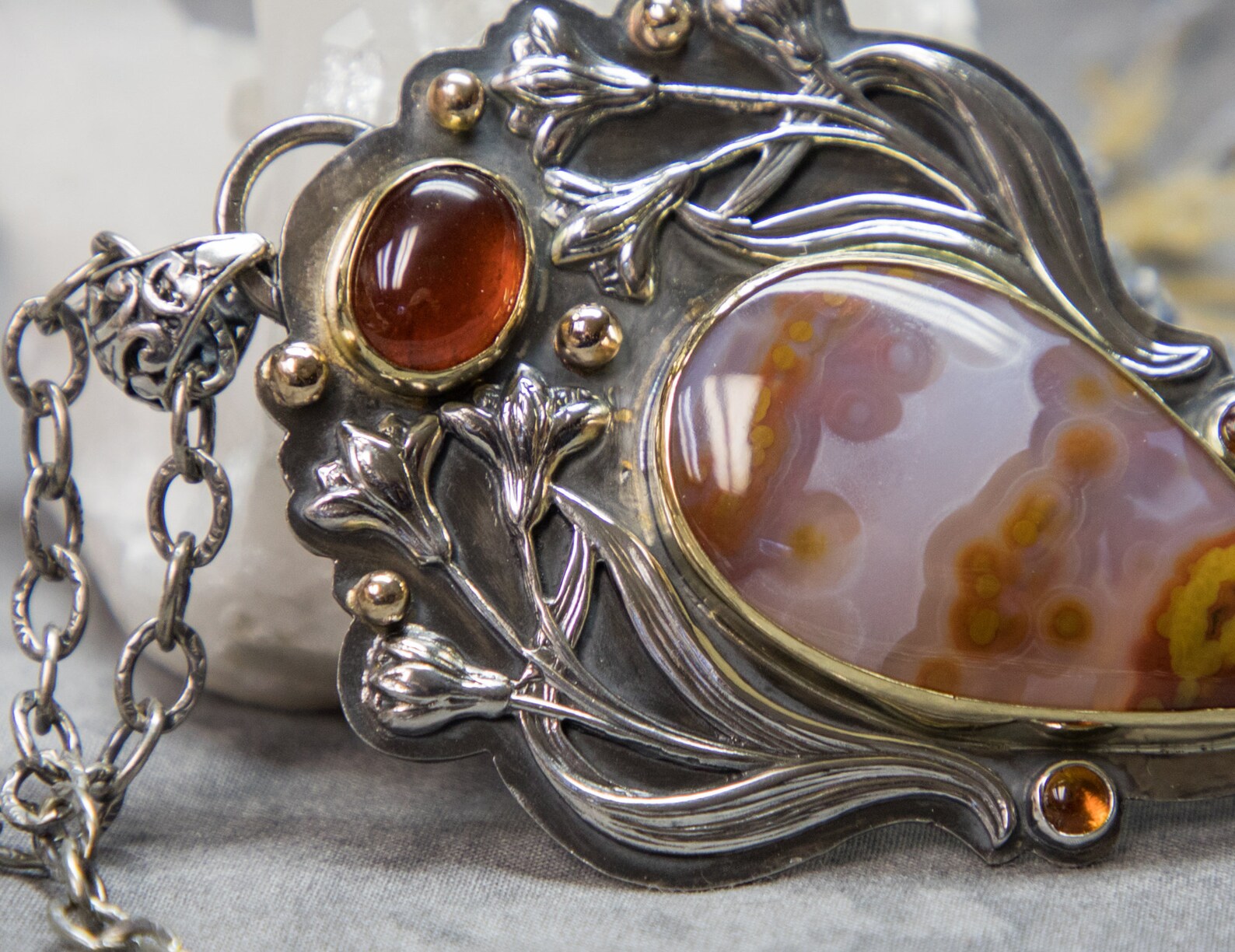 Ocean Japer, Hessonite Garnet, Citrine With 18K Gold and Sterling Siver ...