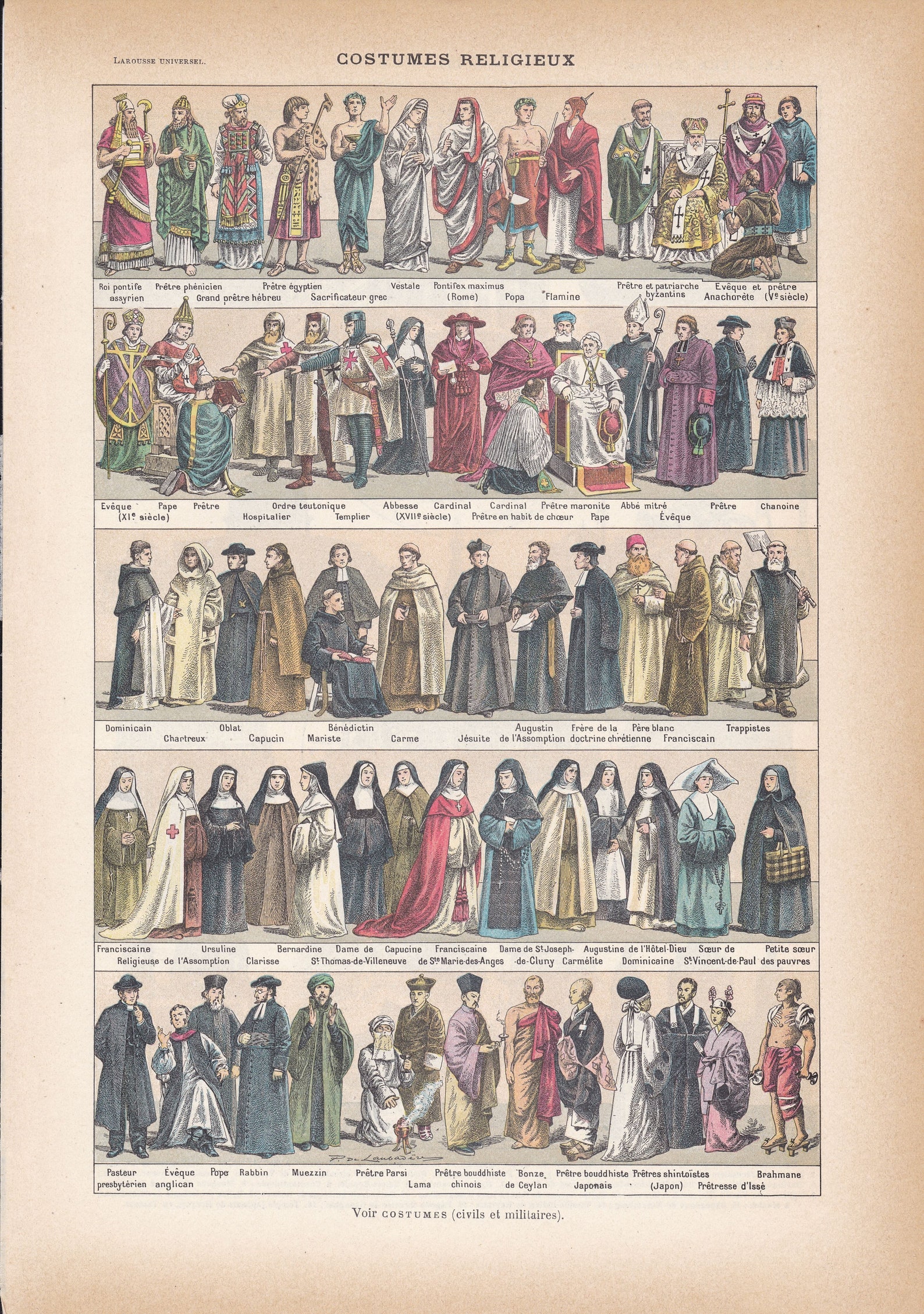 Original French Religious Costume Dress Lithograph From LAROUSSE ...
