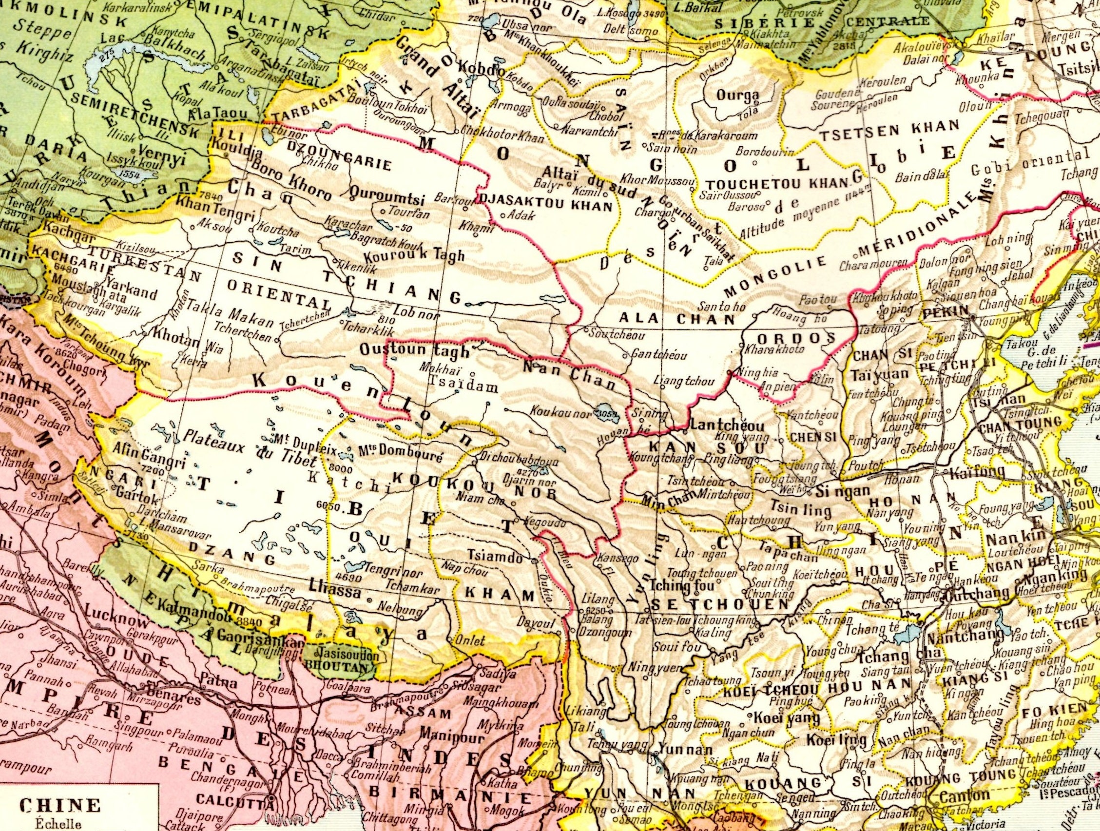 Original Map of China Chine French Lithograph From LAROUSSE Nouveau ...