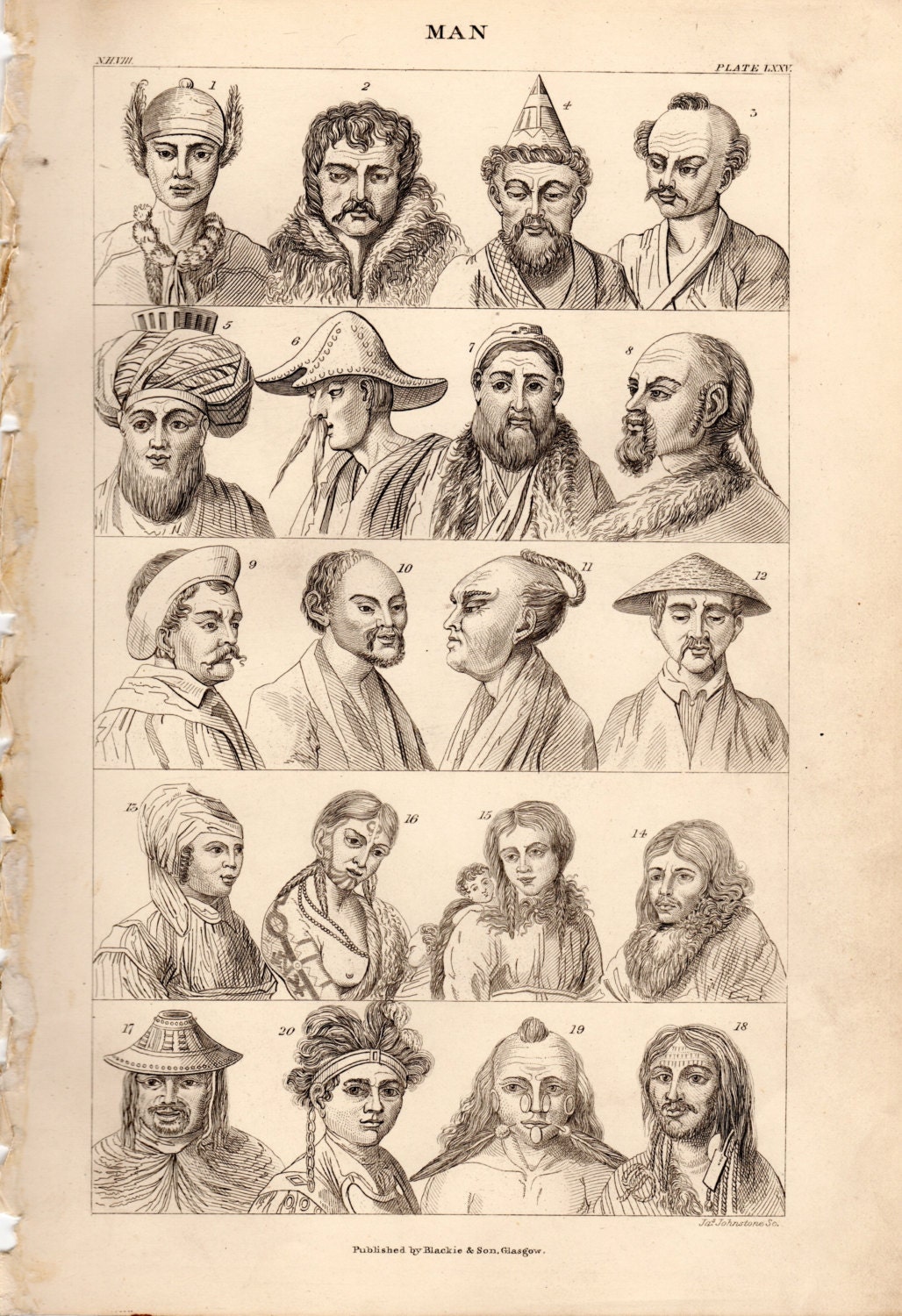 1873 Rare Antique Engraving Man Original Print From A History of Earth ...