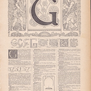 Original French Alphabet Letter G Lithograph From LAROUSSE Nouveau ...