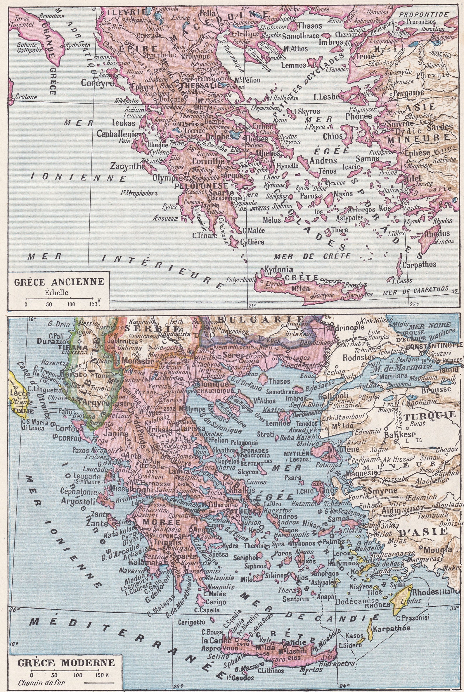 Vintage Map of Greece Ancient and Modern Original 1922 French ...
