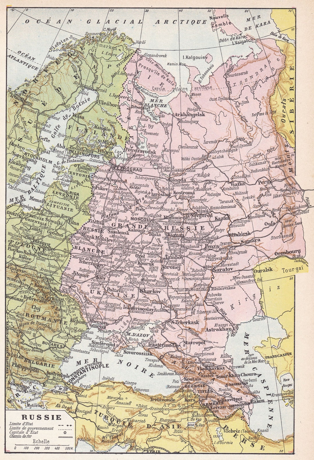 Vintage Map of Russia Original 1922 French Lithograph From LAROUSSE ...