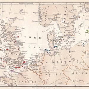Antique 1901 Map of Europe Ports Sailing Shipping Routes German ...