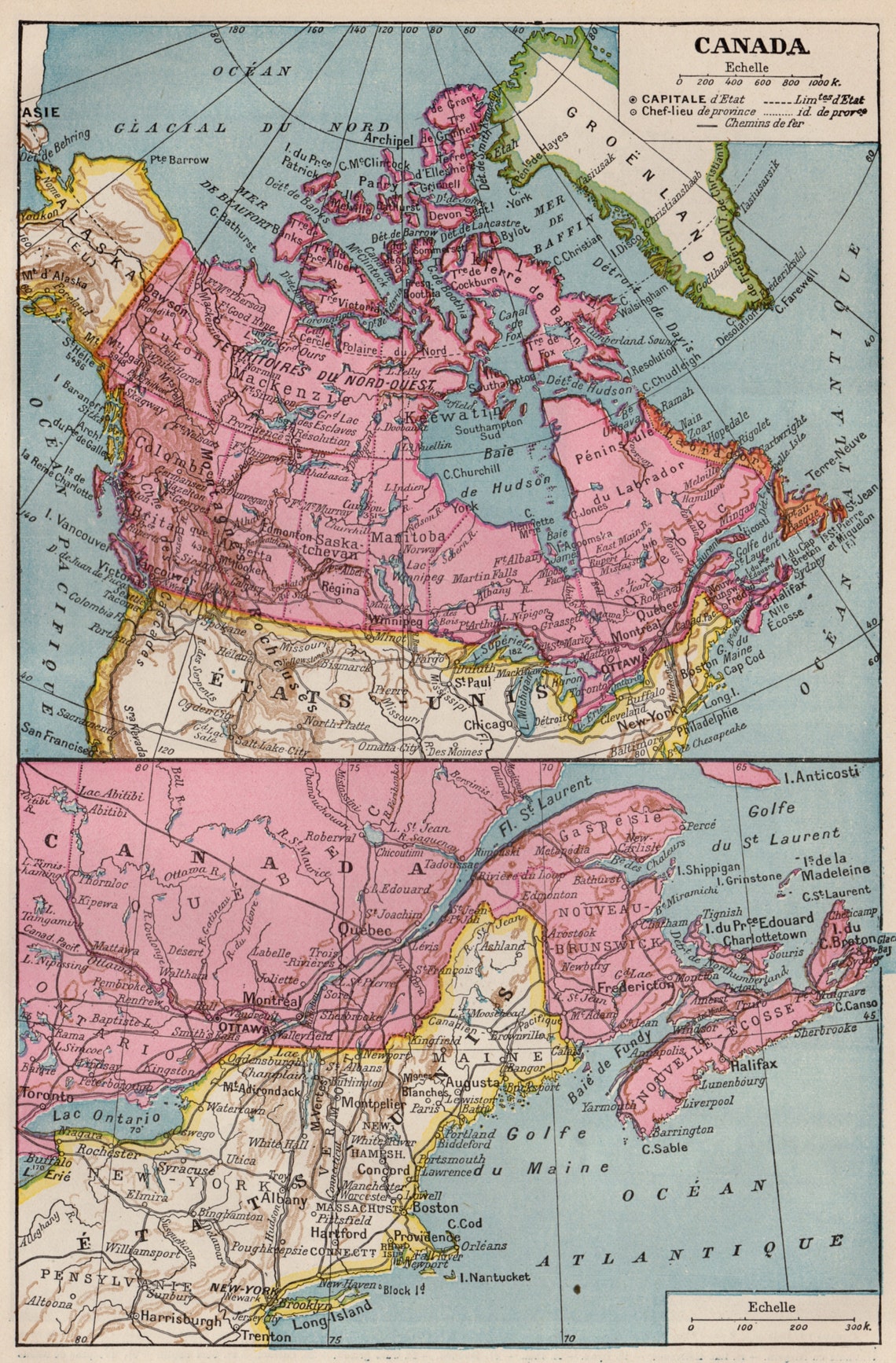 Vintage Map of Canada Original 1922 French Lithograph From - Etsy