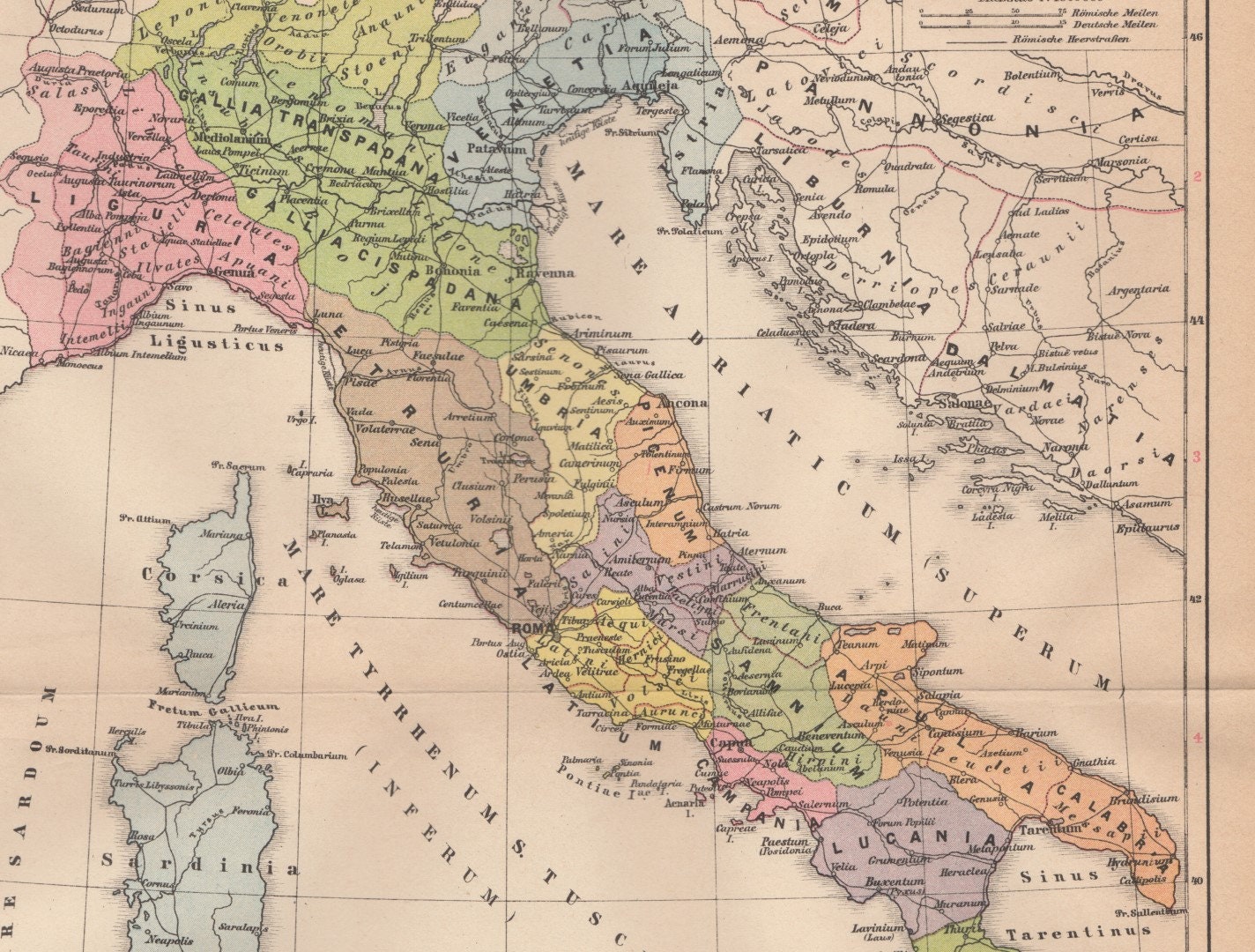 Antique 1900s Map of Italy and Regions Europe German Chromolithograph ...