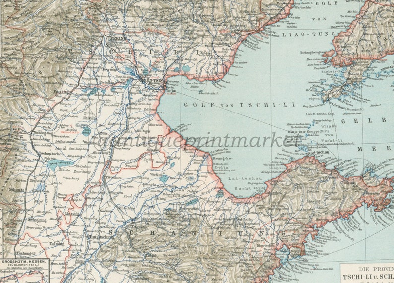 Antique 1892 Map of China Haiti Tschi-li Schan-tung German ...