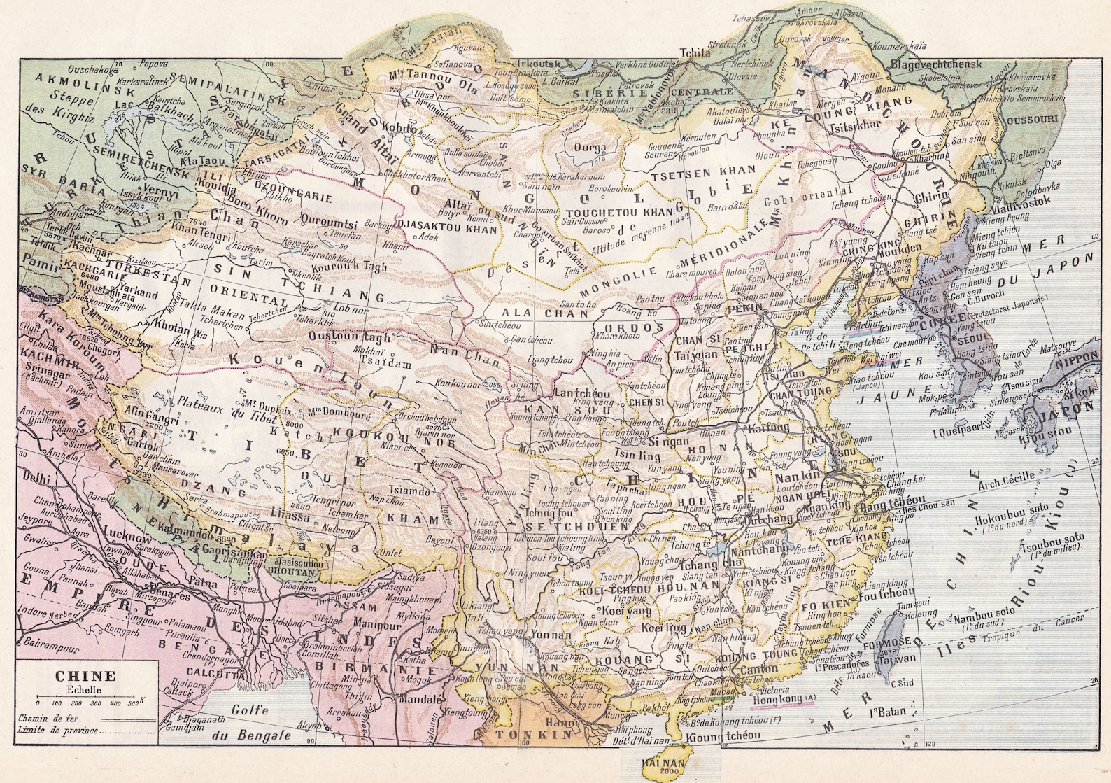 Vintage Map of China Original 1922 French Lithograph From LAROUSSE ...