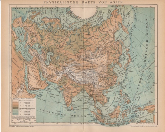 Antique 1900s Map of Asia Geography China German | Etsy