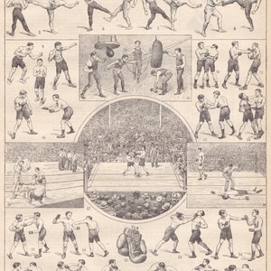 Vintage Original French Boxing Sports Lithograph Larousse Illustré ...