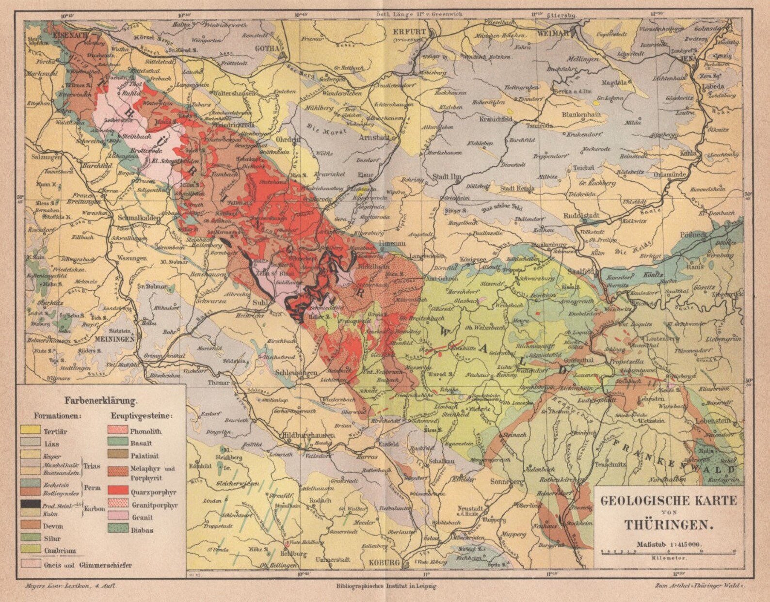 Antique 1900s Map of Thuringia Free State of Thuringia German ...