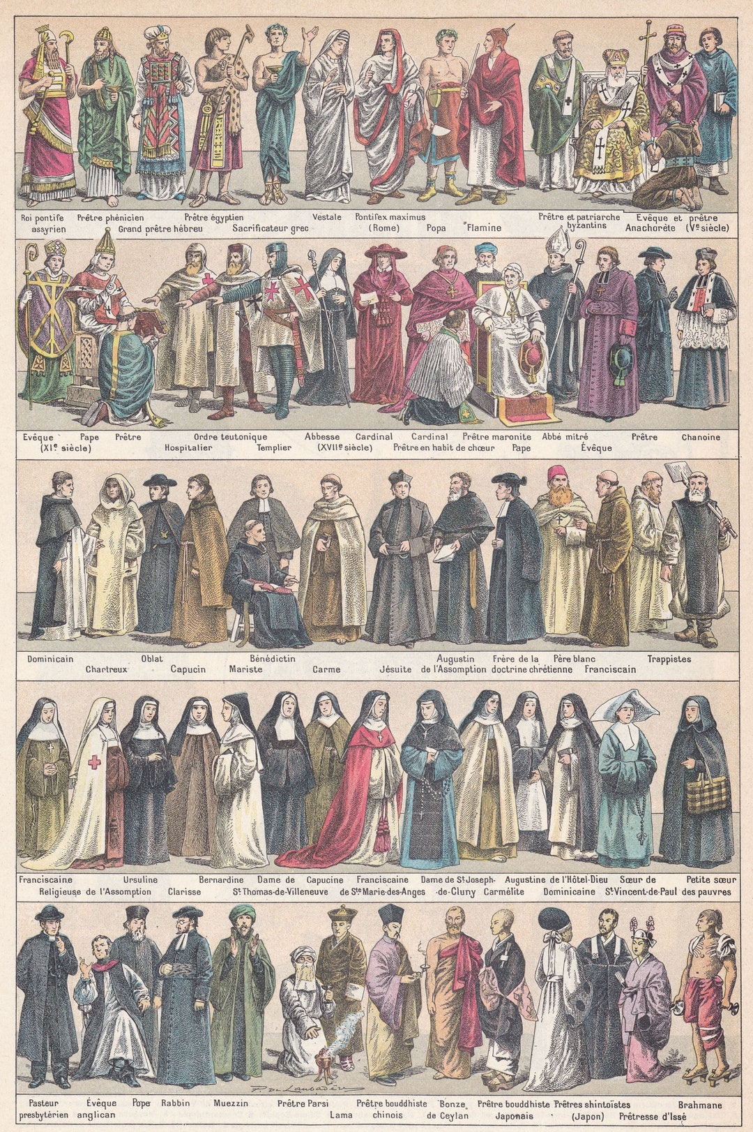 Original French Religious Costume Dress Lithograph From LAROUSSE ...