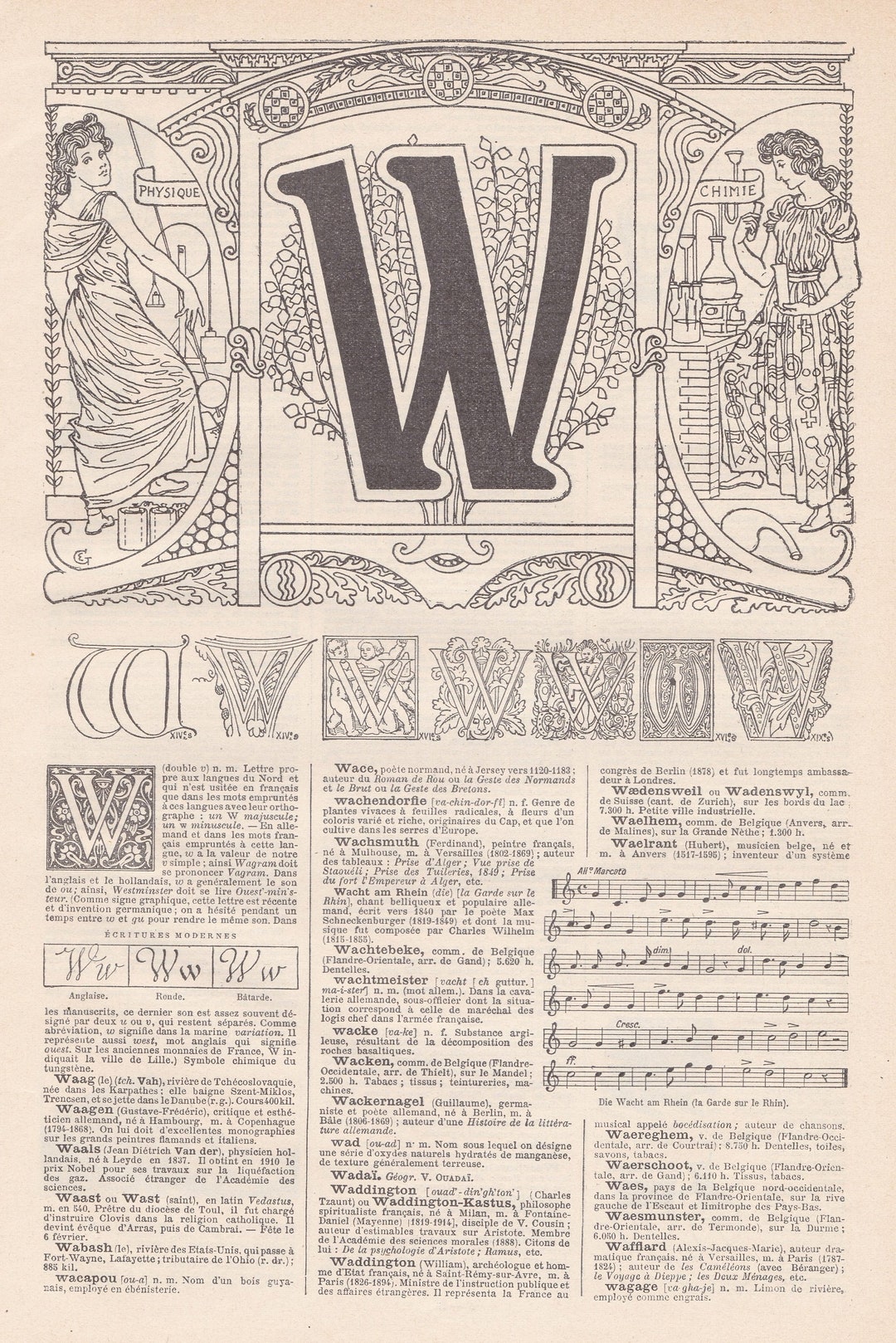 Original French Alphabet Letter W Lithograph From LAROUSSE Nouveau ...