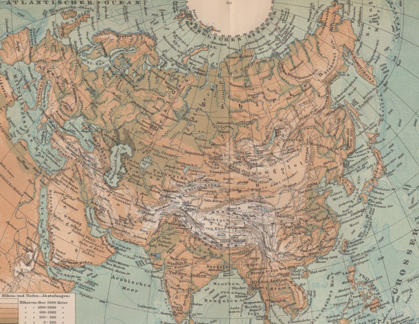 Antique 1900s Map of Asia Geography China German Chromolithograph ...