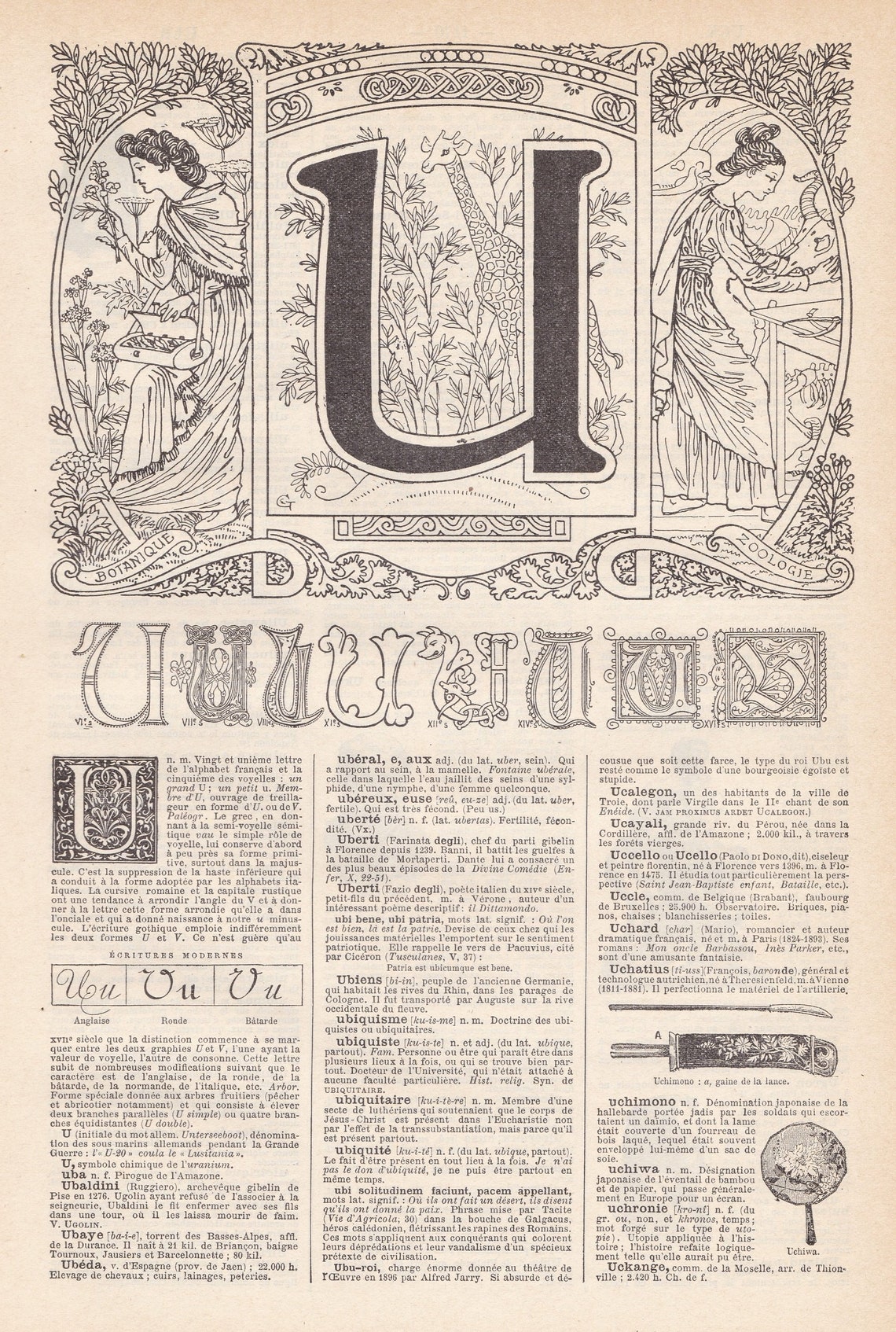 Original French Alphabet Letter U Lithograph From LAROUSSE Nouveau ...