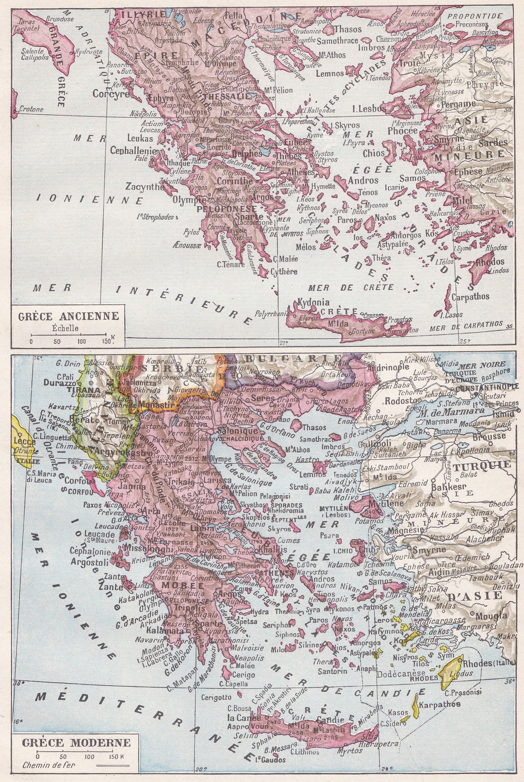 Vintage Map of Greece Ancient and Modern Original 1939 French ...