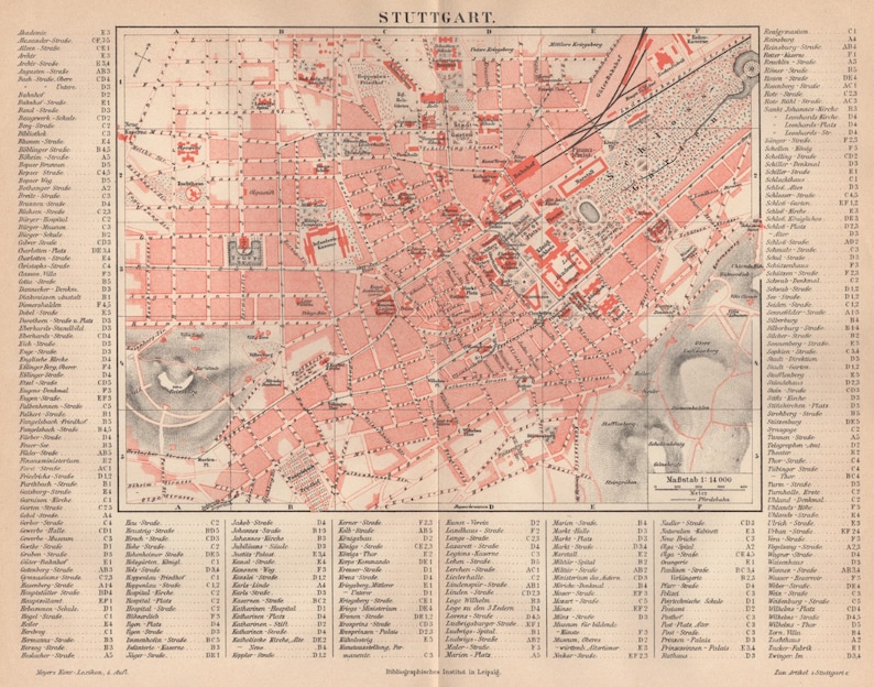 Antique 1900s Map of Stuttgart City Germany German - Etsy