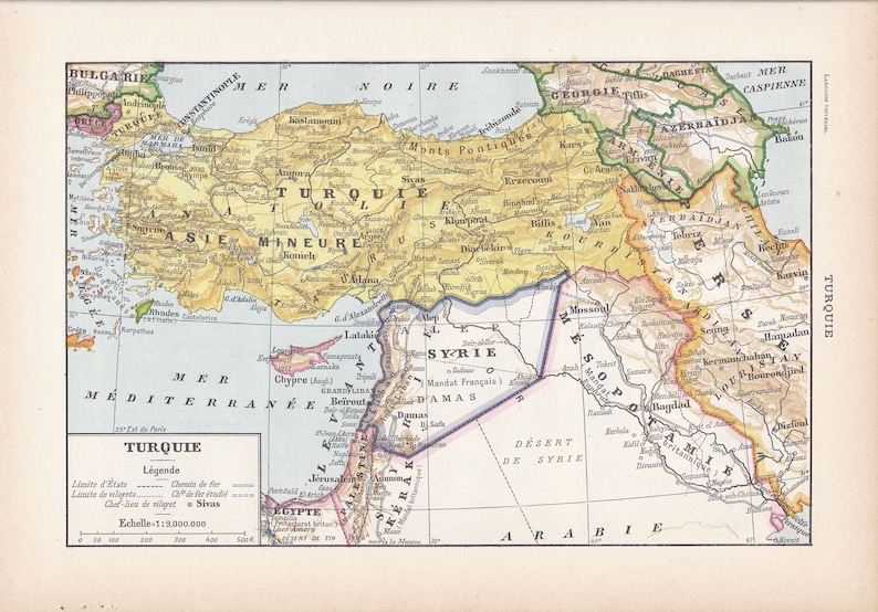 Vintage Map of Turkey Syria Original 1922 French Lithograph | Etsy