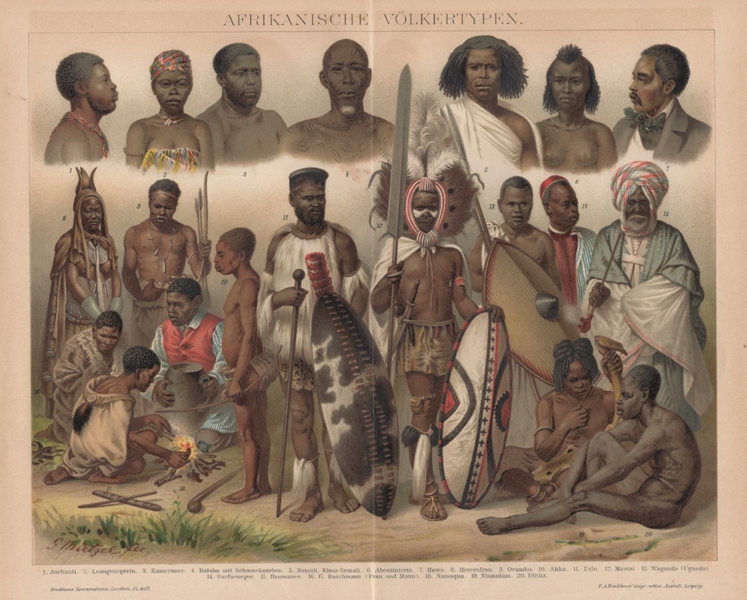 Antique 1900s People From African Regions Costume Tribes Family German ...
