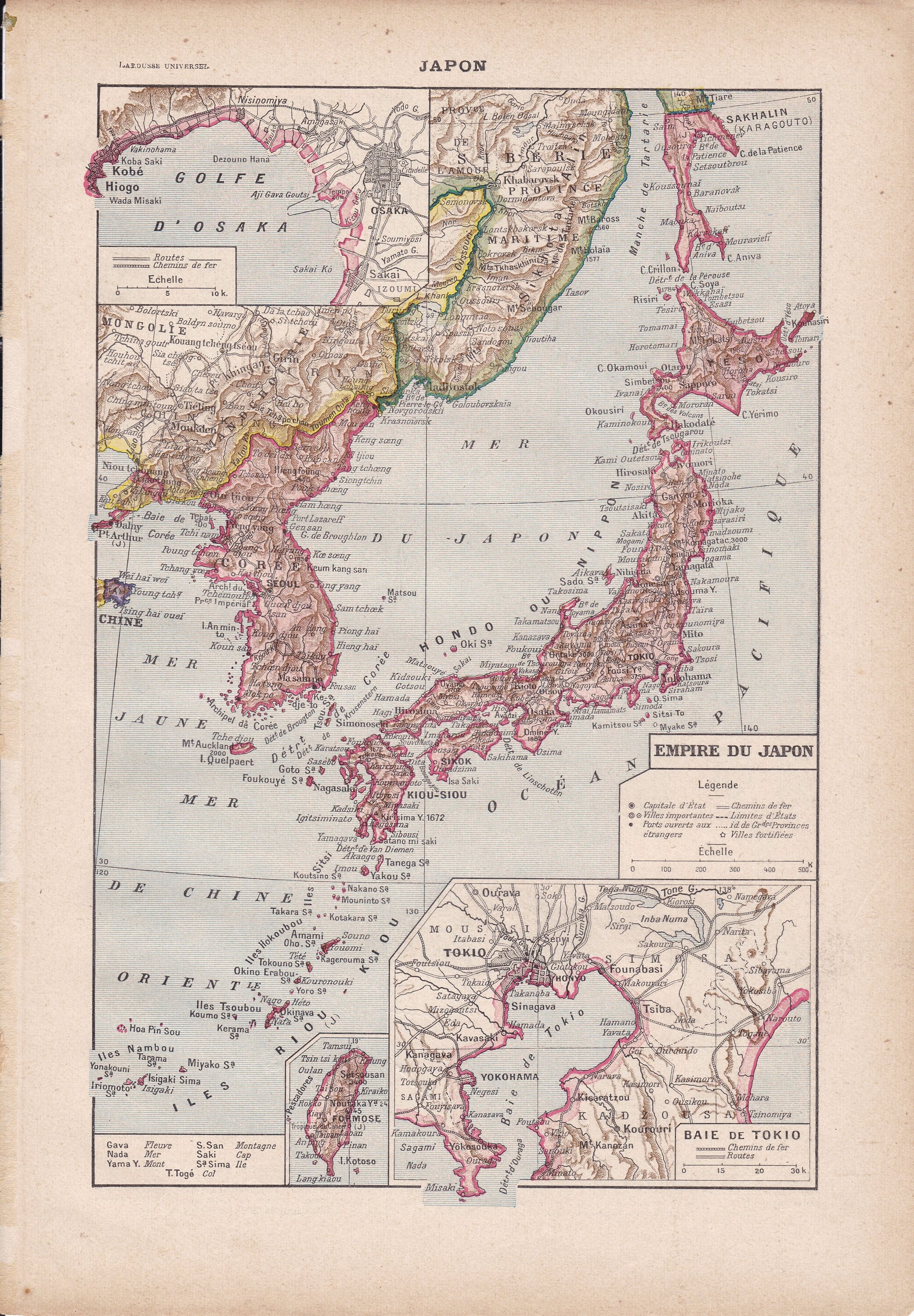 Vintage Map of Japan Original 1939 French Lithograph From LAROUSSE ...