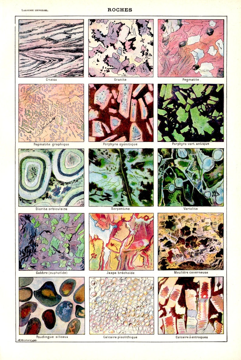 Original French Minerals Rocks Lithograph From LAROUSSE Nouveau ...
