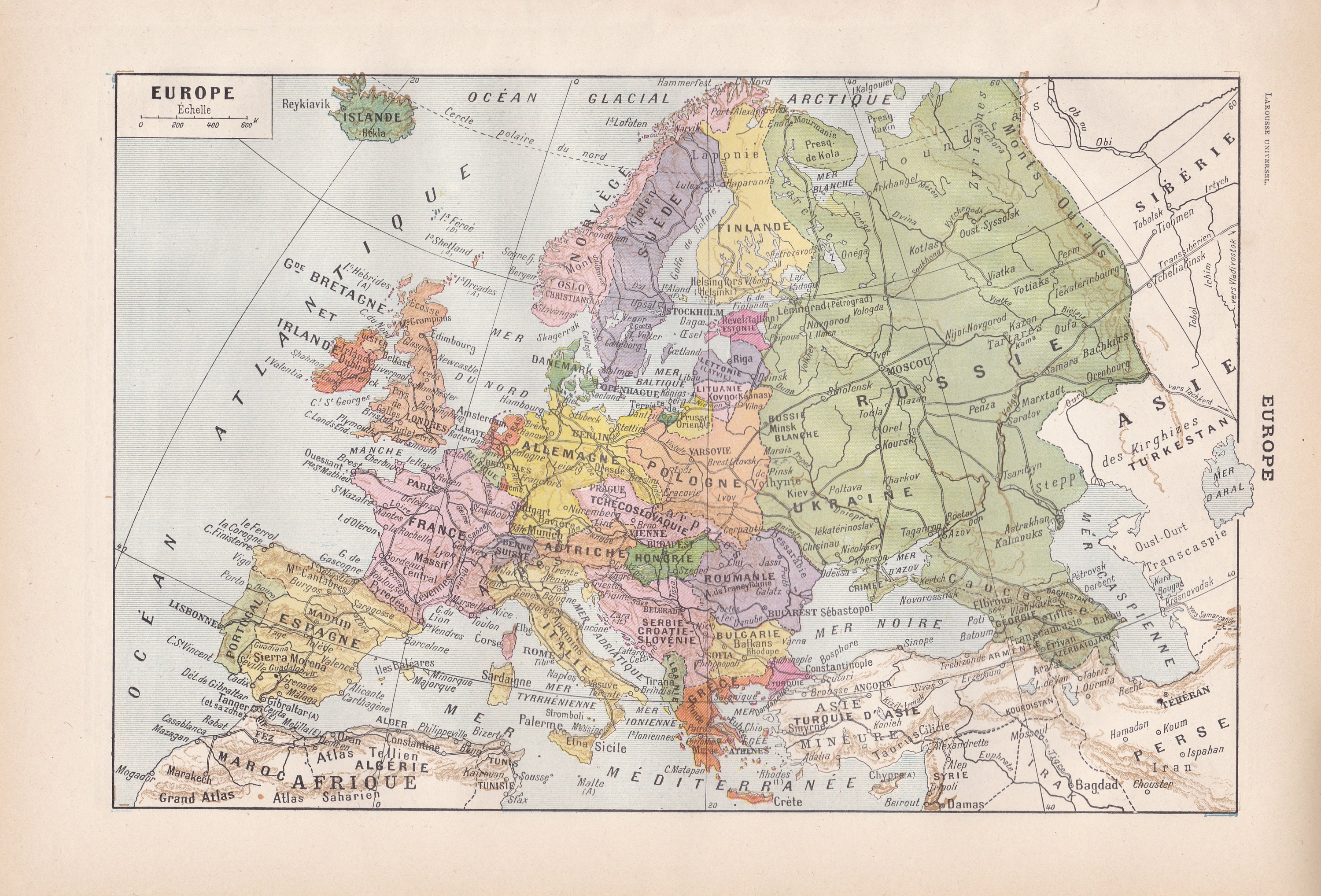 Original French Map of Europe Lithograph From LAROUSSE Nouveau Larousse ...
