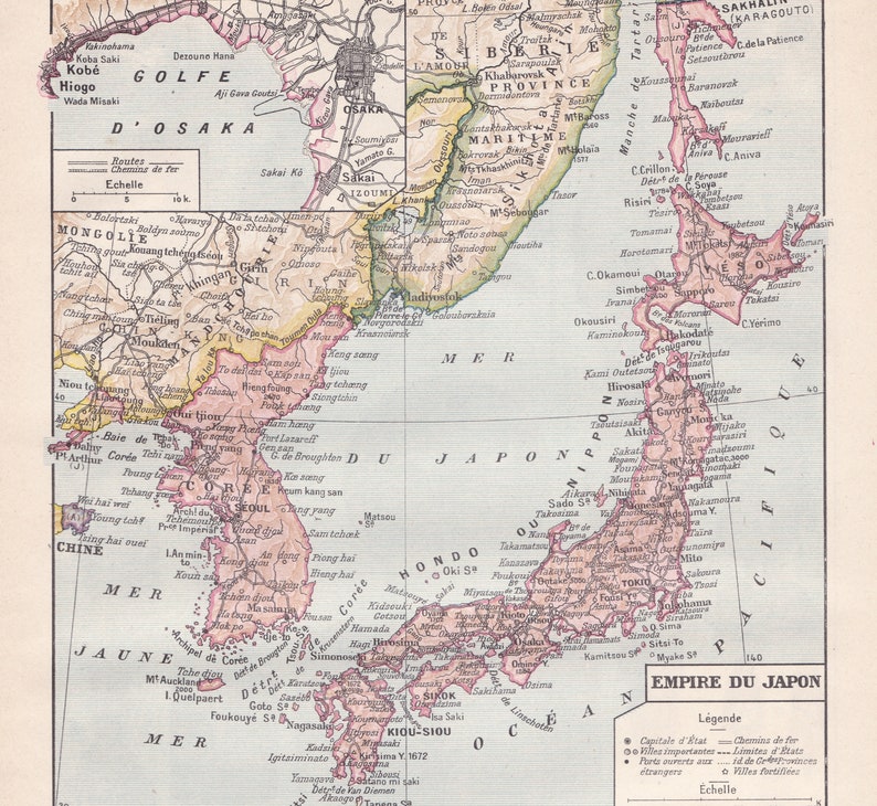 Vintage Original French Map of Japan Lithograph Larousse - Etsy