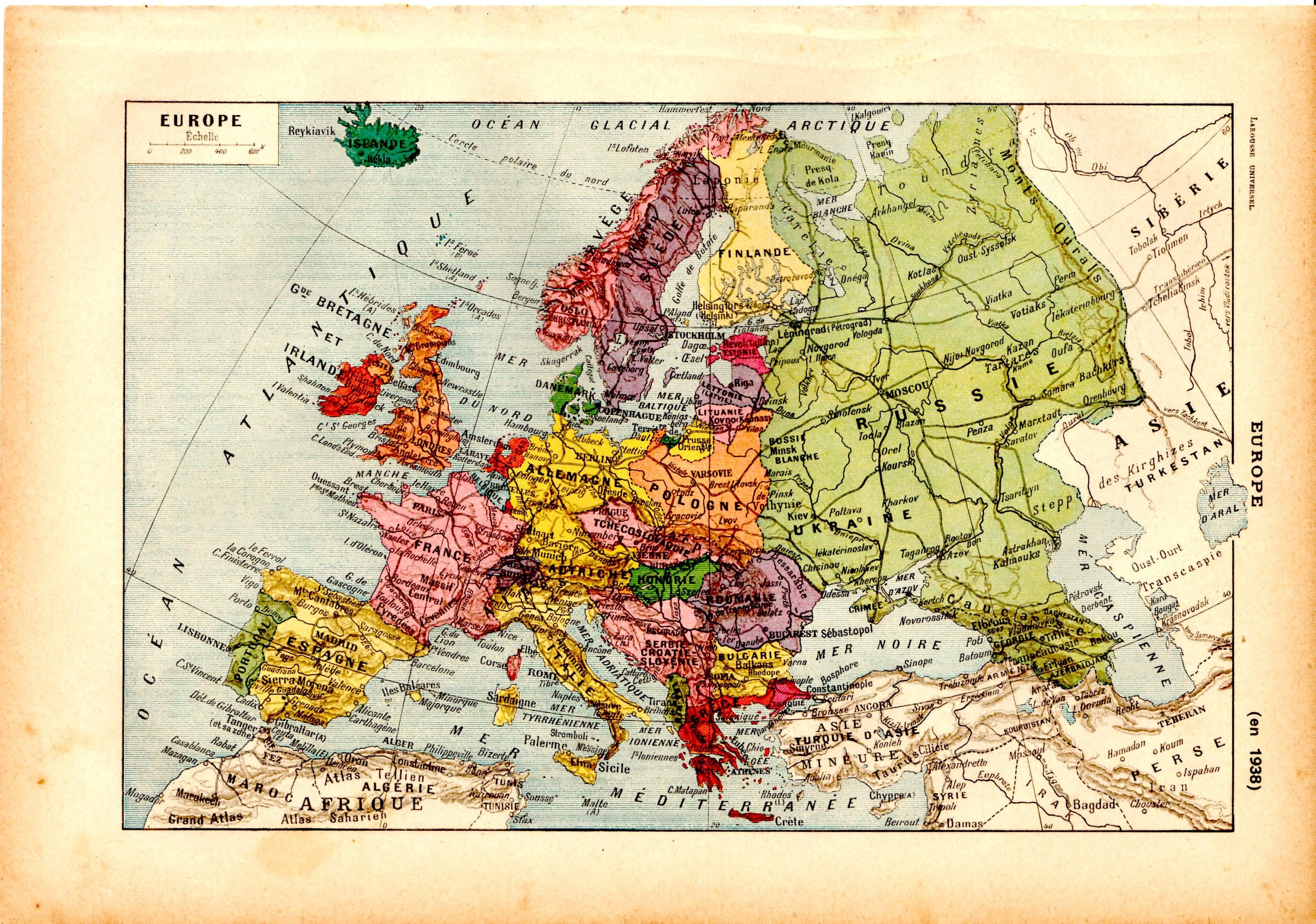 Original French Map of Europe Lithograph From LAROUSSE Nouveau Larousse ...