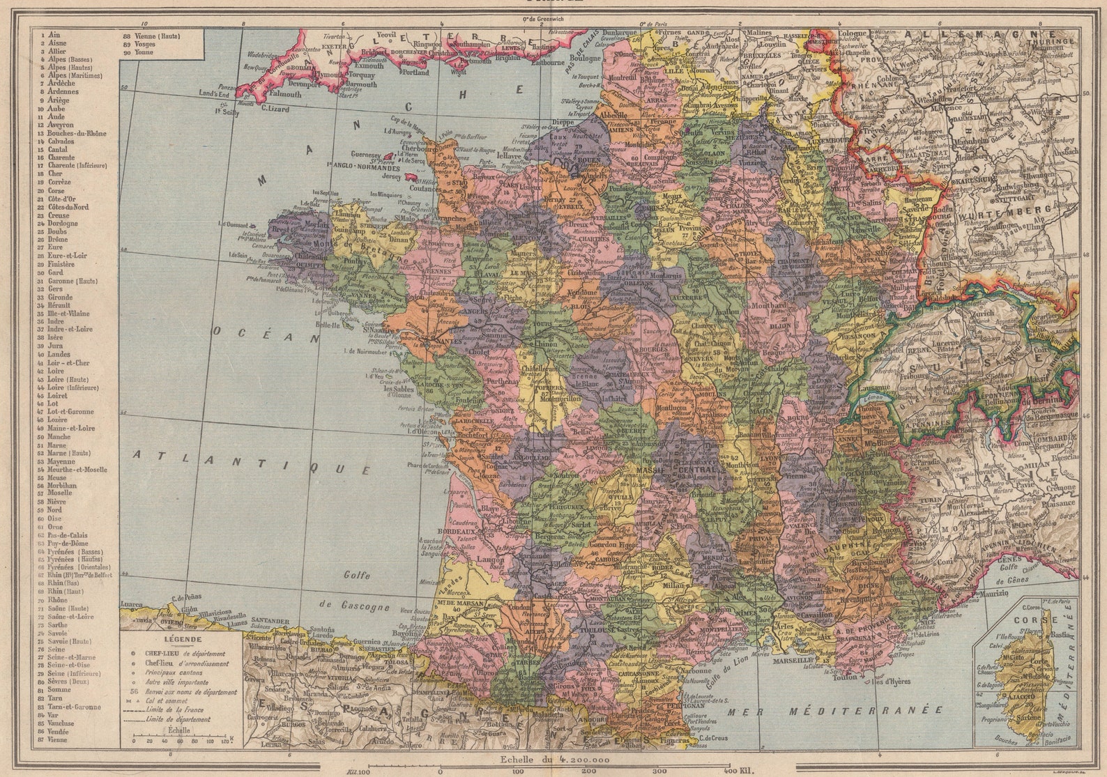 Vintage Map of France Original 1939 French Lithograph From LAROUSSE ...