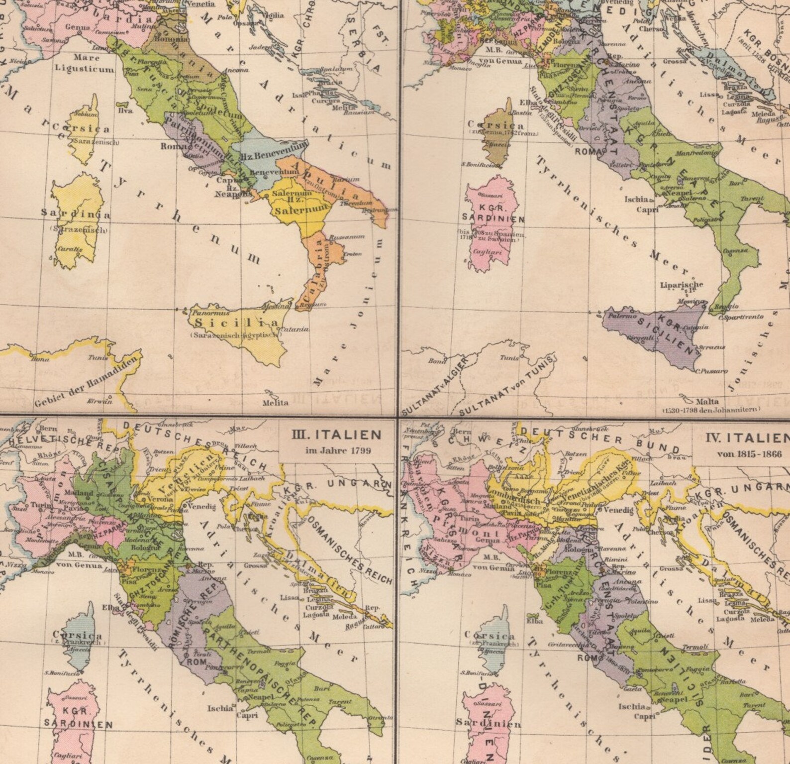 Antique 1900s Map of Italy Regions and Geography German ...