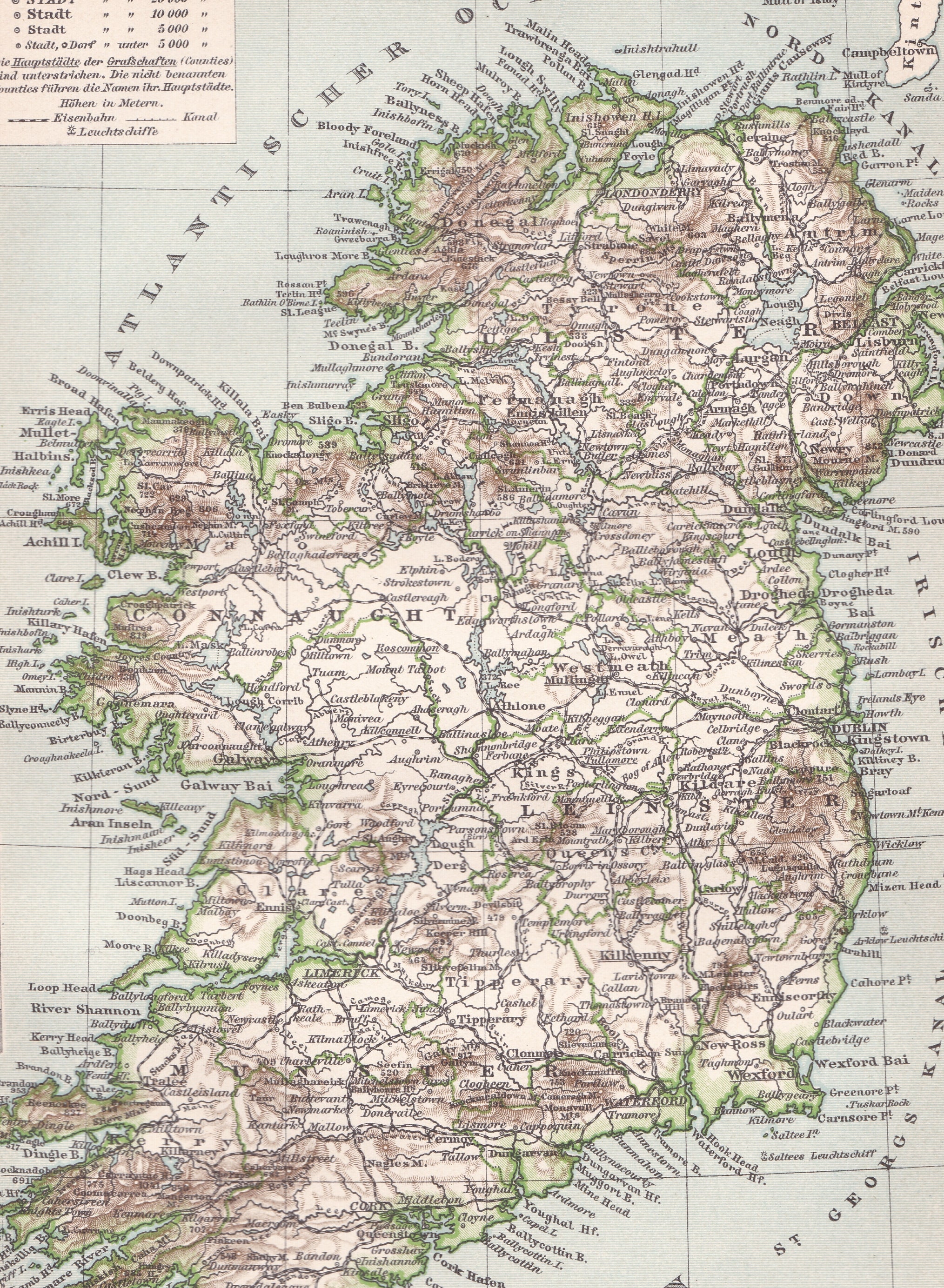 Antique 1892 Map of Ireland Emerald Isle Dublin the Craic German ...