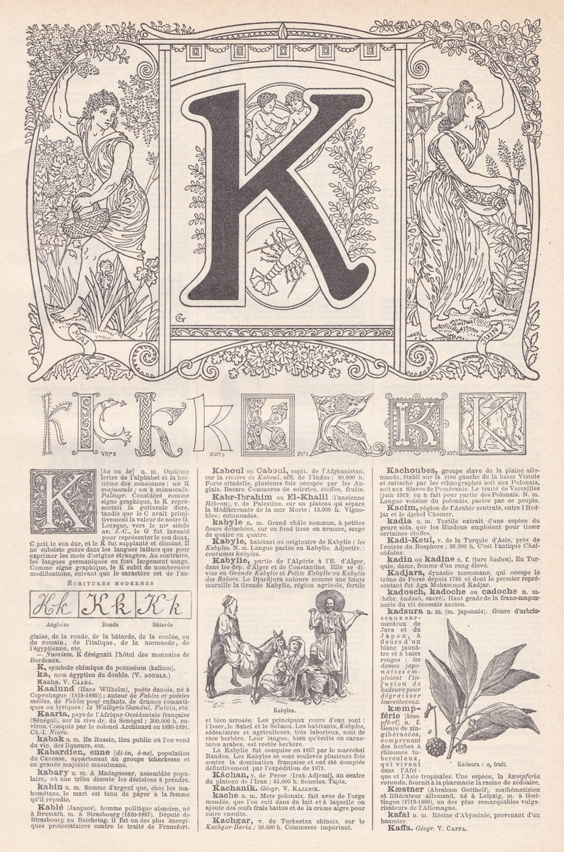 Original French Alphabet Letter K Lithograph From LAROUSSE Nouveau ...