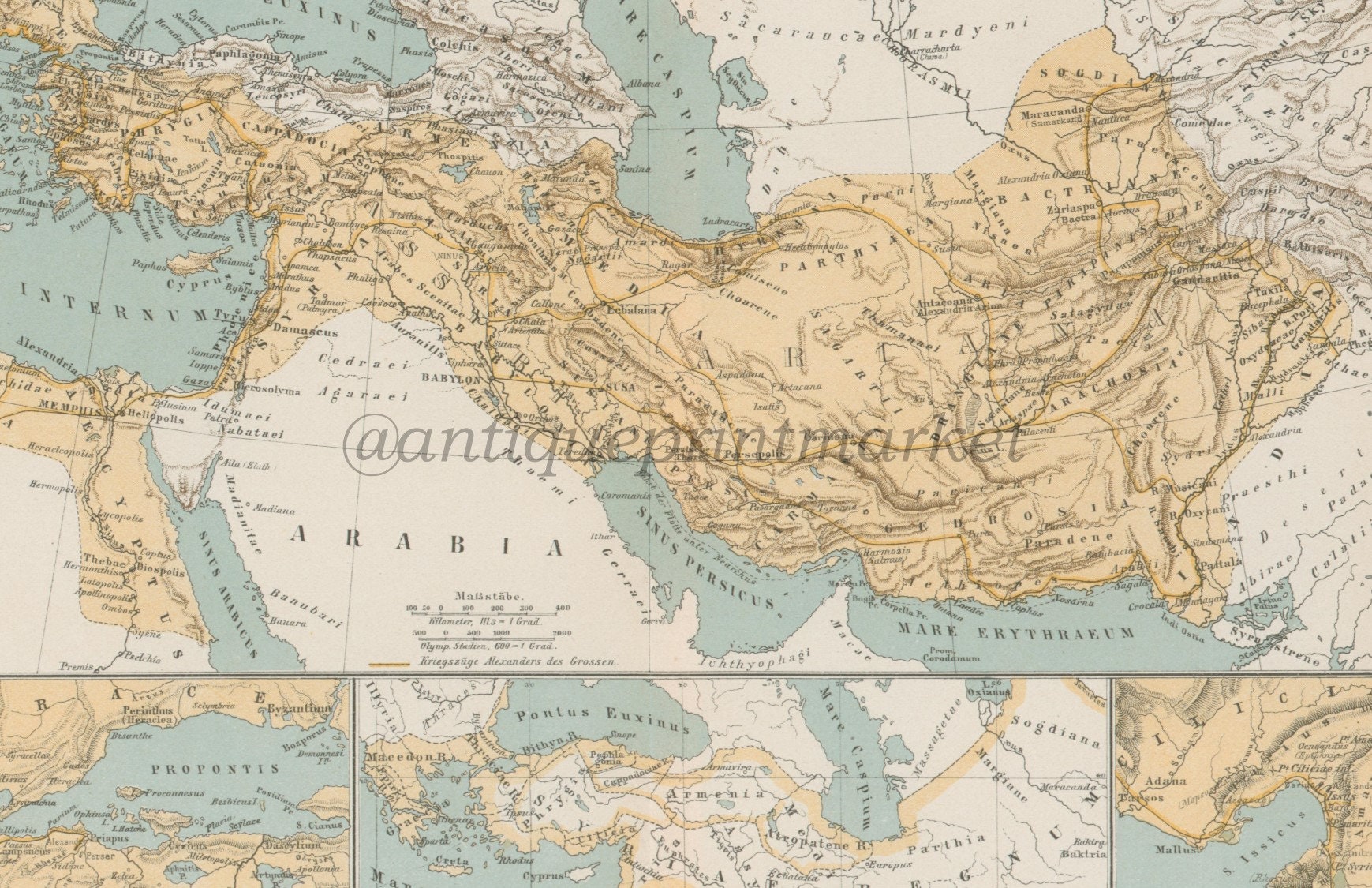 Antique 1892 Map of Alexander the Great Empire German Chromolithograph ...