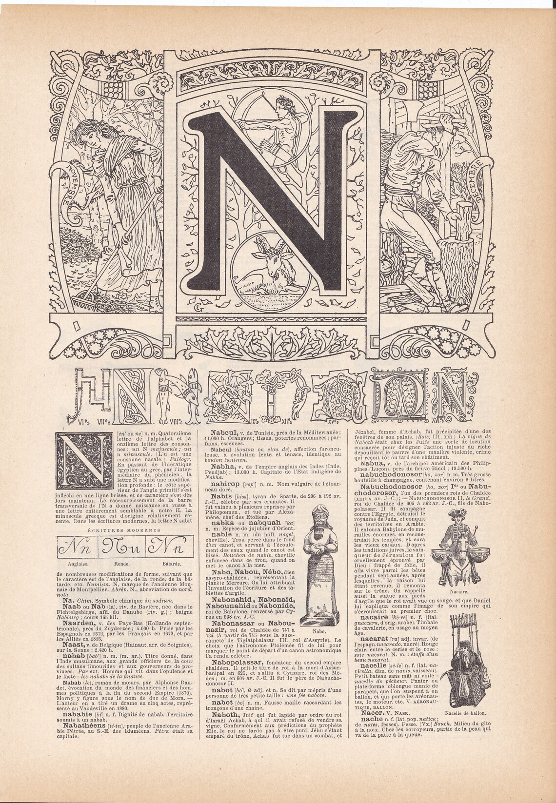 Original French Alphabet Letter N Lithograph From LAROUSSE Nouveau ...