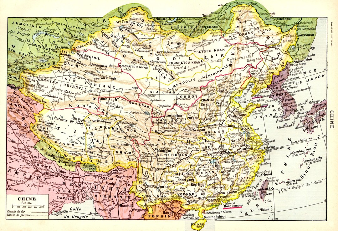 Original Map of China Chine French Lithograph From LAROUSSE Nouveau ...